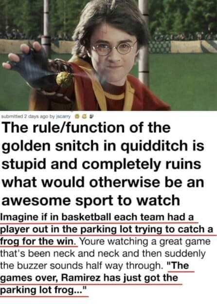 The of the golden snitch in quidditch is stupid and completely ruins ...