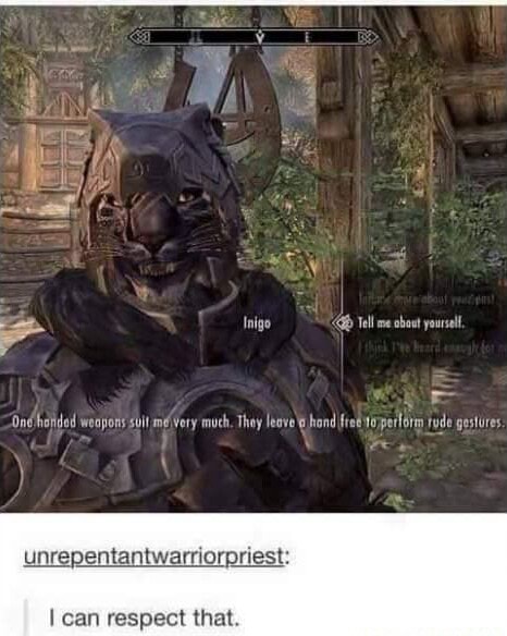 Inigo Tell youl Ondhonded weapons me Very much. Thoy leave hand fred ...