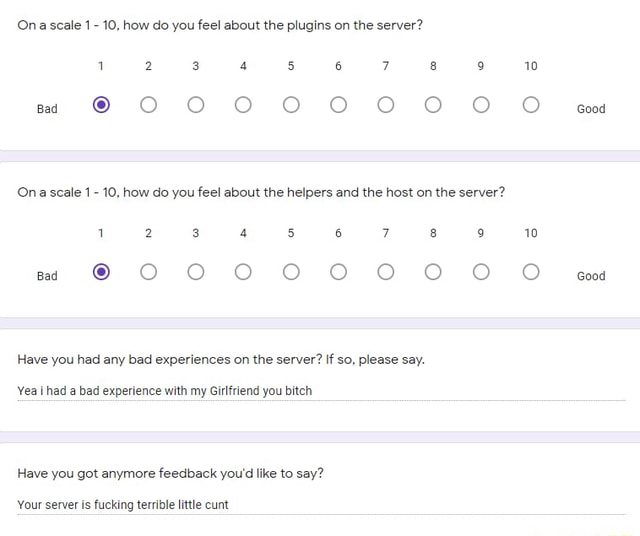 Ona scale 1-10, how do you feel about the plugins on the server? On a ...