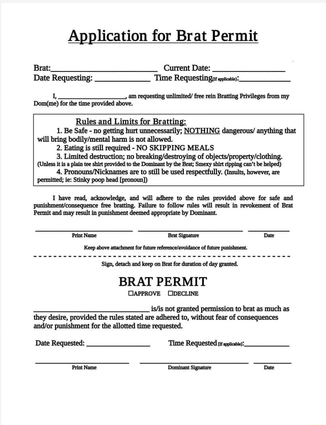 Application for Brat Permit Brat: Current Date: Date Requesting: Time ...