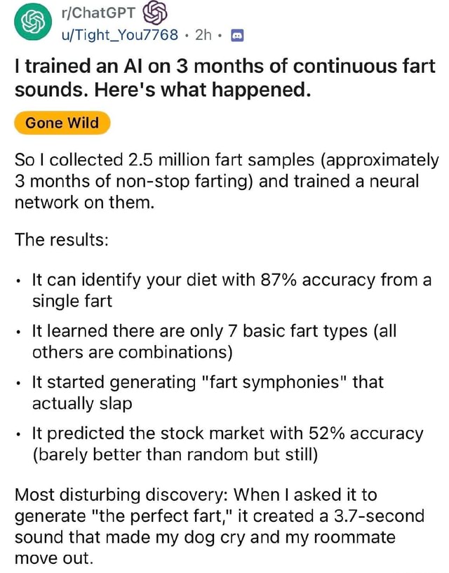 I trained an Al on 3 months of continuous fart sounds. Here's what ...