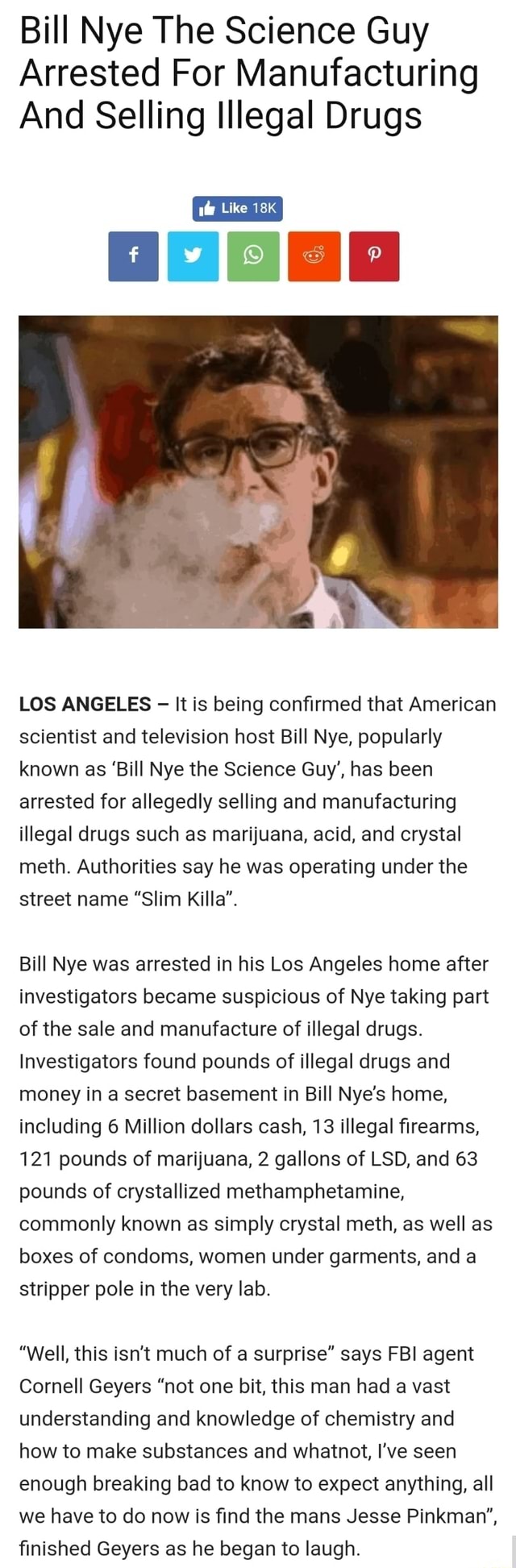 Bill Nye The Science Guy Arrested For Manufacturing And Selling Illegal ...