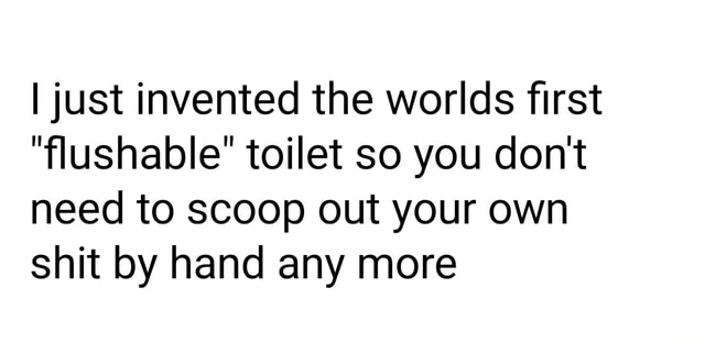 I just invented the worlds first "flushable" toilet so you don't need ...