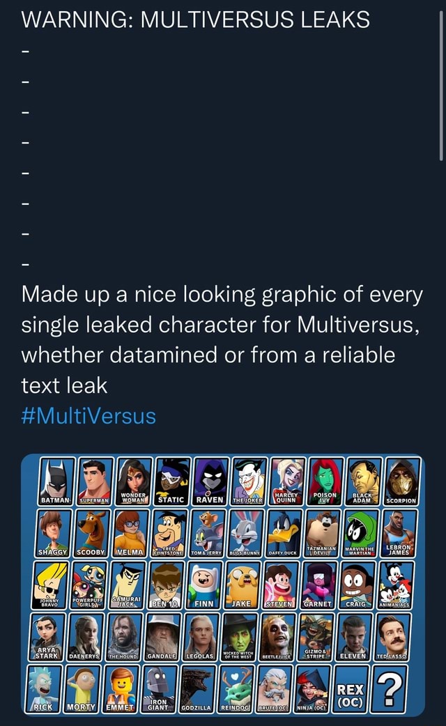 WARNING: MULTIVERSUS LEAKS Made up a nice looking graphic of every ...