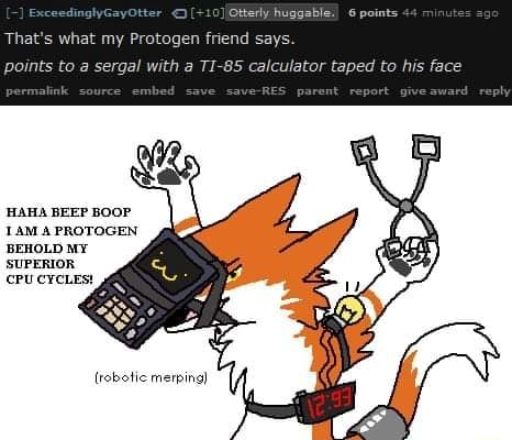 Y hus what my Protogen friend says a sergal with a TI- lator taped HAHA ...