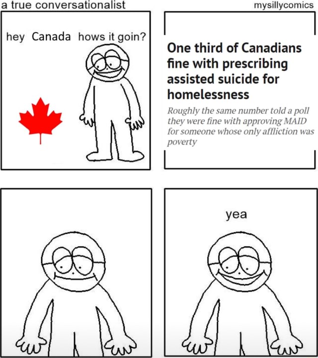 A true conversationalist mysillycomics I hey Canada hows it goin? One ...