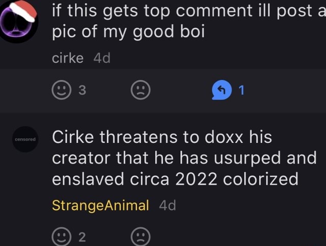 If this gets top comment ill post a pic of my good boi cirke Cirke ...