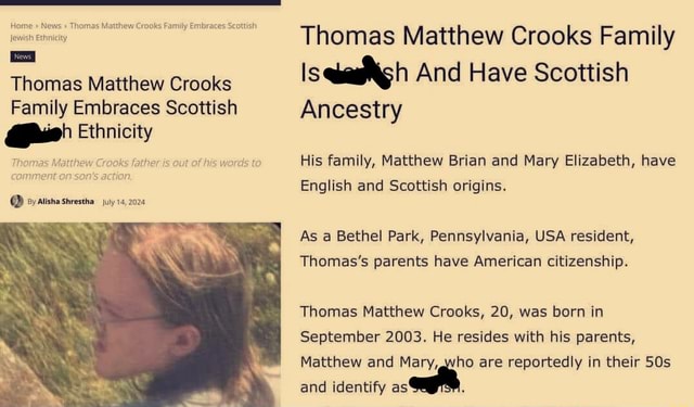 Thomas Matthew Crooks Family Embraces Scattish Thomas Matthew Crooks ...