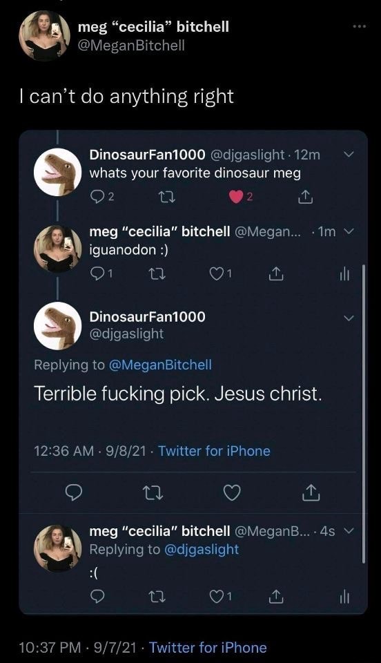 Meg "cecilia" bitchell @MeganBitchell can't do anything right ...