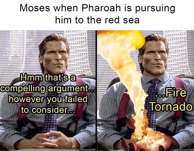 Moses when Pharoah is pursuing him to the red sea FERN = compelling ...