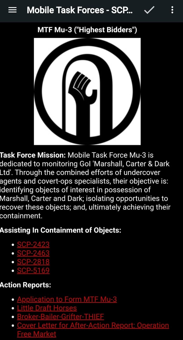 = Mobile Task Forces MTF Mu-3 ("Highest Bidders") Task Force Mission ...