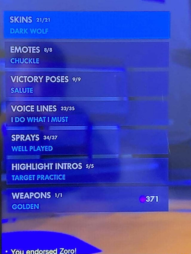 SKINS DARK WOLF EMOTES eve CHUCKLE VICTORY POSES SALUTE VOICE LINES ...