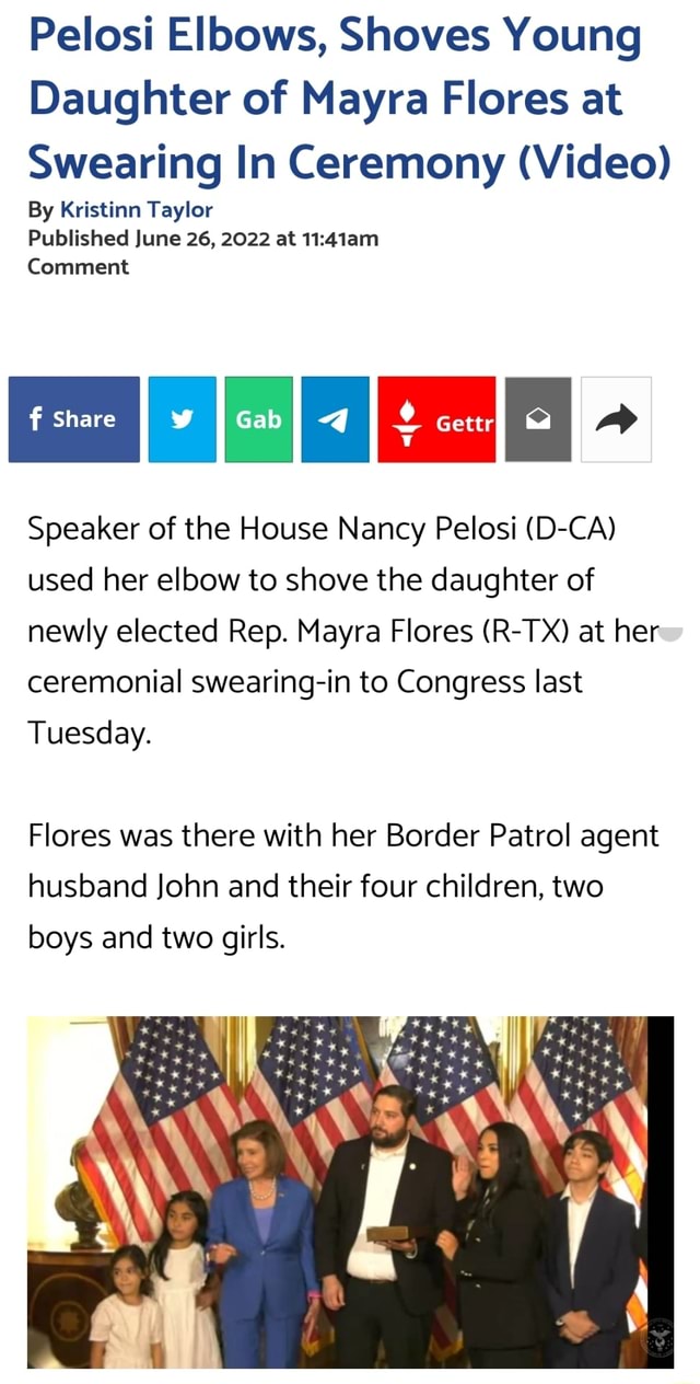 Pelosi Elbows, Shoves Young Daughter of Mayra Flores at Swearing In ...