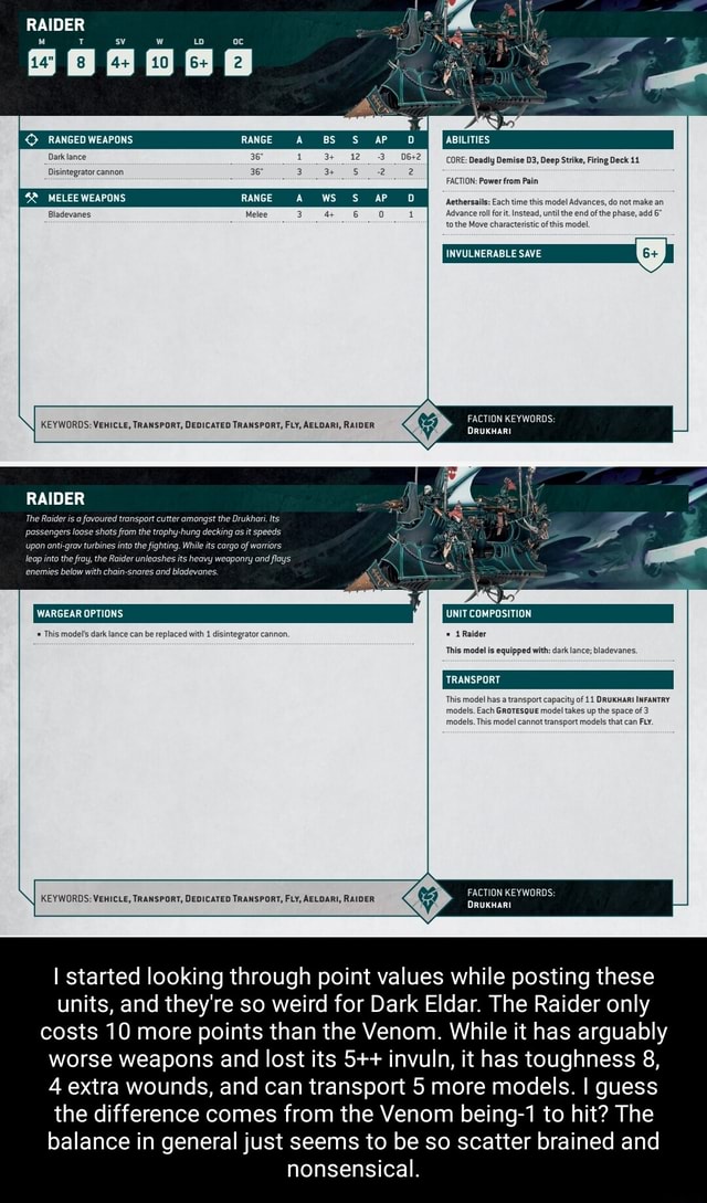 RAIDER (2) RANGED WEAPONS BS ABILITIES Dark lance CORE: Deadly Demise ...