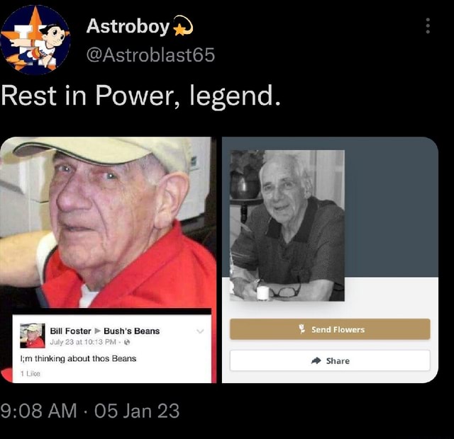 Astroboy @Astroblast65 Rest in Power, legend. Bill Foster Bush's Beans ...