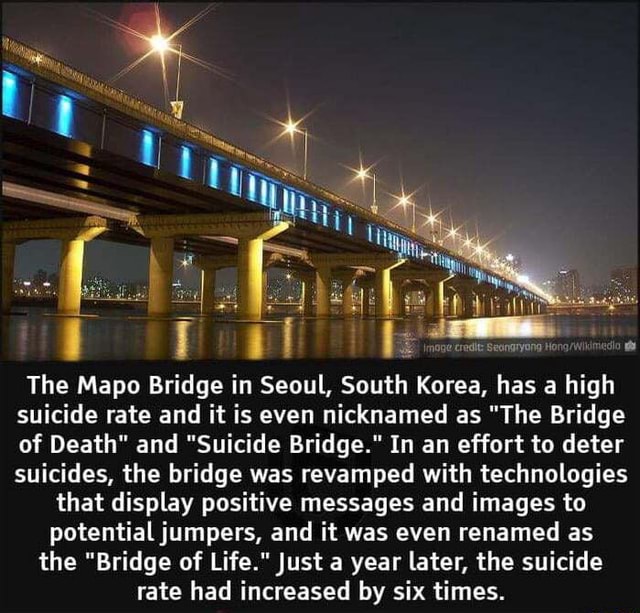 The Mapo Bridge in Seoul, South Korea, has a high suicide rate and it ...