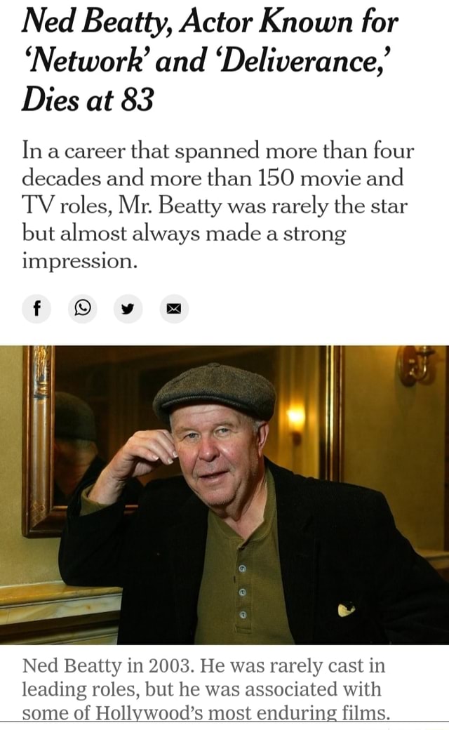 Ned Beatty, Actor Known for 'Network' and 'Deliverance, Dies at 83 In a ...