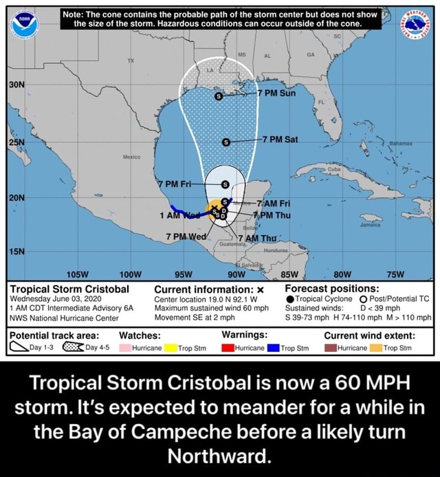 Note: The cone contains the probable path of the storm center but does ...