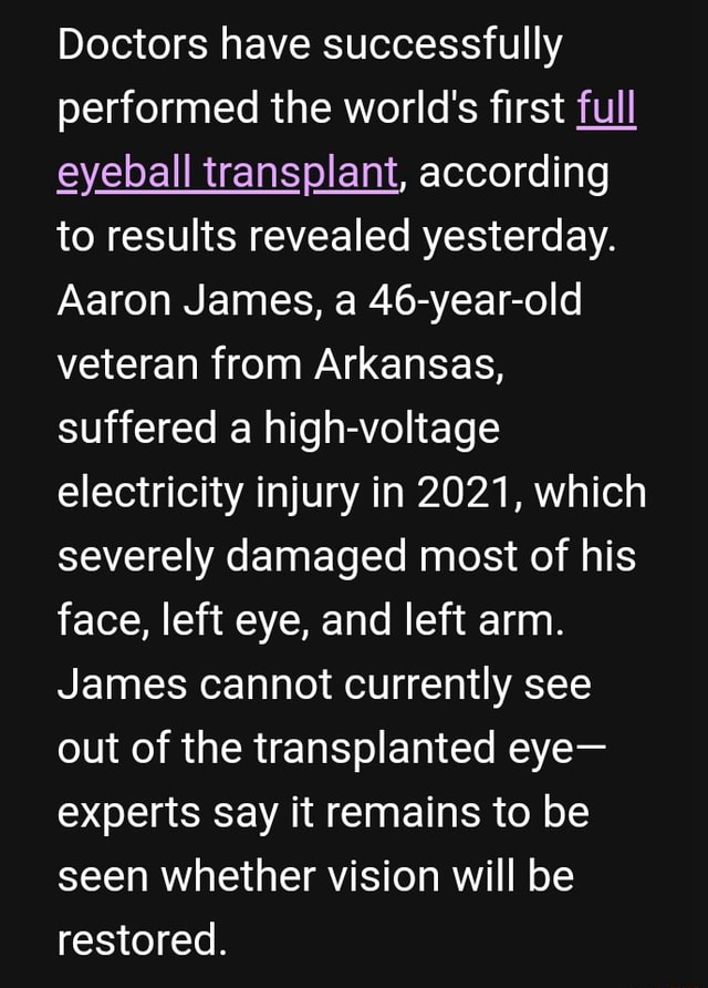Doctors have successfully performed the world's first full eyeball ...