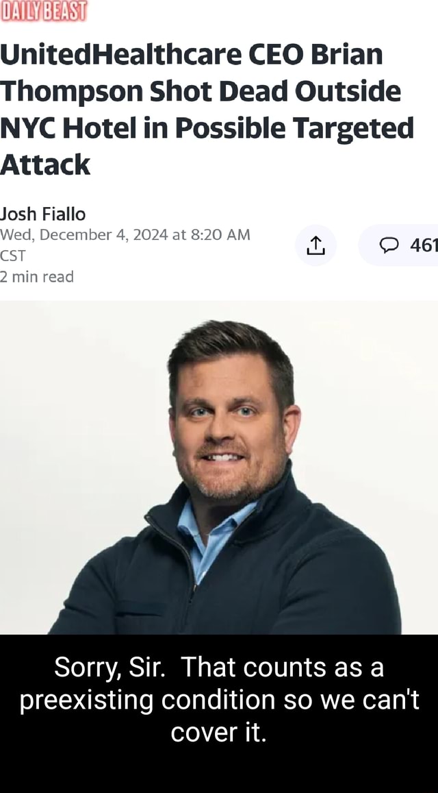 UnitedHealthcare CEO Brian Thompson Shot Dead Outside NYC Hotel in ...