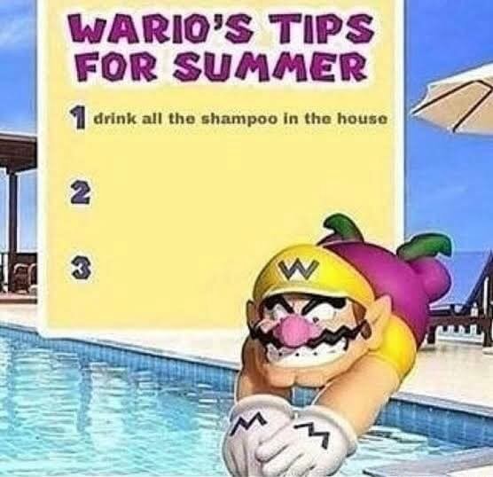 FOR SUMMER drink all the shampoo in the house WARIO'S TIPS - iFunny
