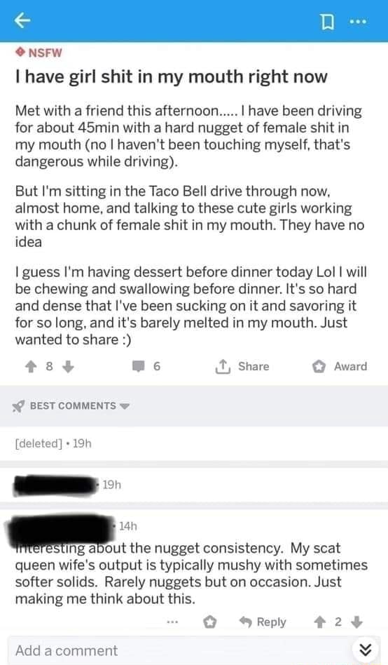 I have girl shit in my mouth right now Met with a friend this afternoon ...