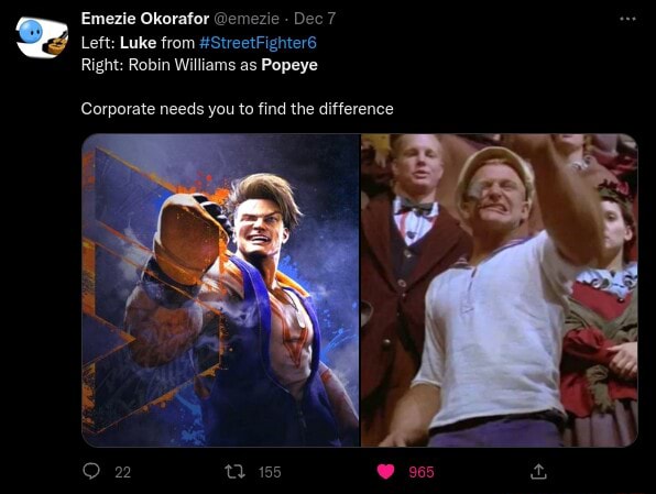 Emezie Okorafor @emezie Dec 7 Left: Luke from #StreetFighter6 Right ...