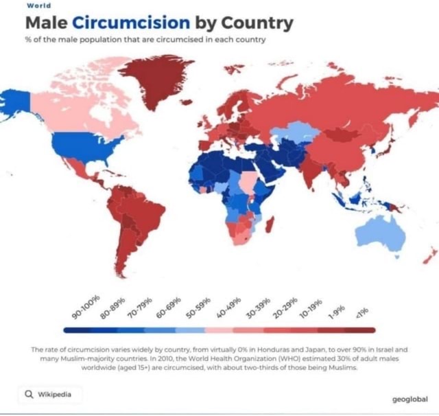 World Male Circumcision by Country % of the male population that are ...