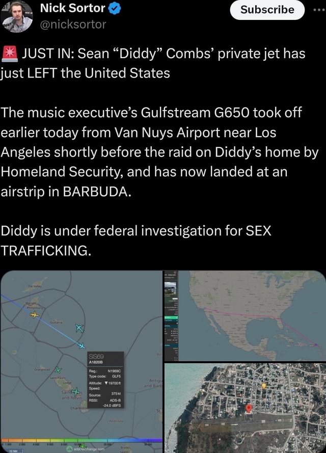 BB JUST IN: Sean "Diddy" Combs' private jet has Nick Sortor @nicksortor ...