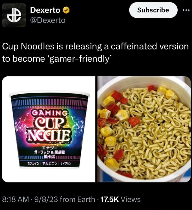 Dexerto Cup Noodles is releasing a caffeinated version to become 'gamer-friendly' AM from Earth ...