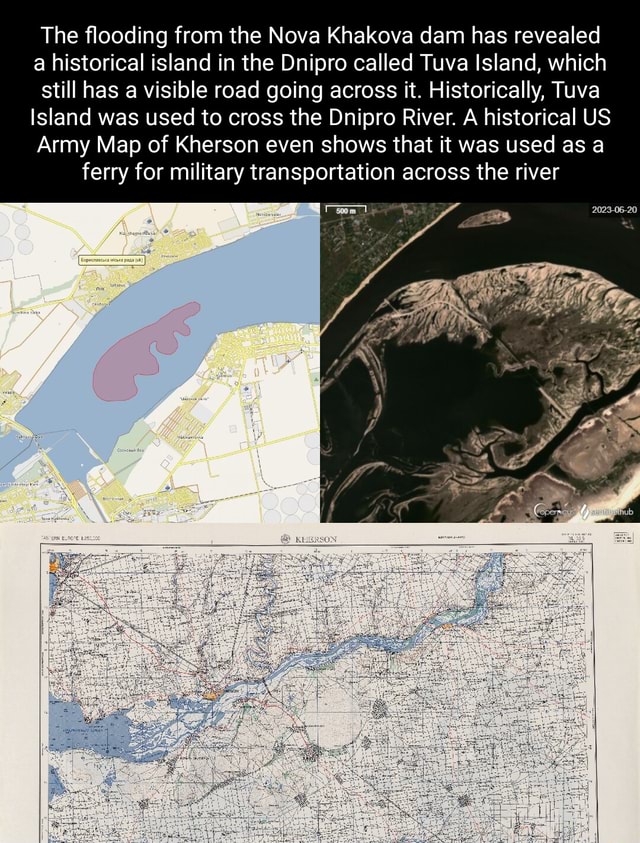 The flooding from the Nova Khakova dam has revealed a historical island ...