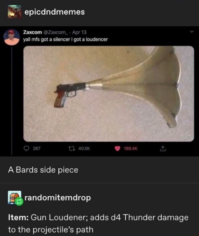 Epicdndmemes projectile's path ES randomitemdrop Item: Gun Loudener ...