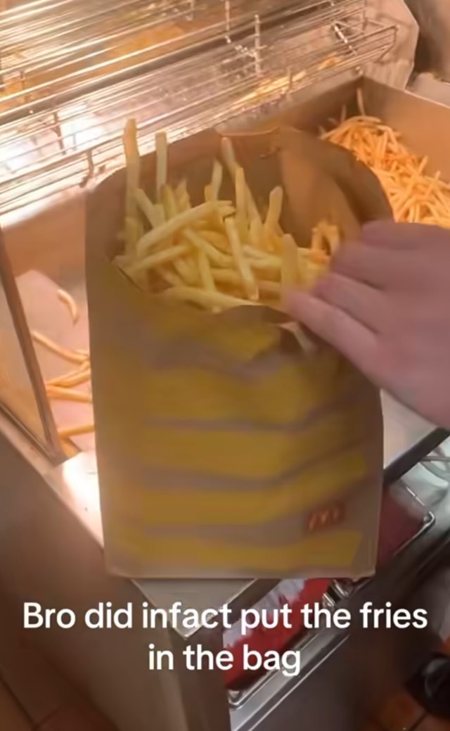 Bro did infact put the fries in the bag - iFunny