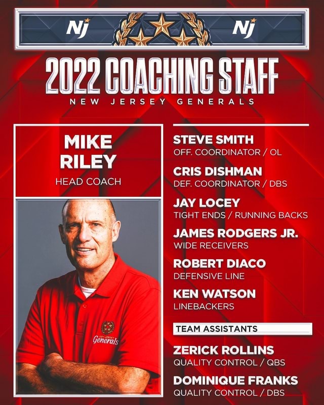 2022 BOAGHING NEW JERSEY GENERALS MIKE STEVE SMITH OFF. COORDINATOR ...