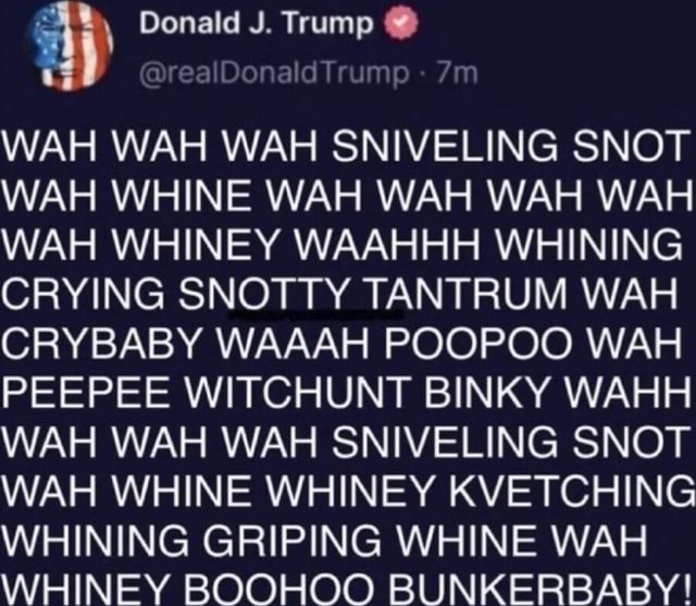 Donald J. Trump O WAH WAH WAH SNIVELING SNOT WAH WHINE WAR WAR WAR WAH ...