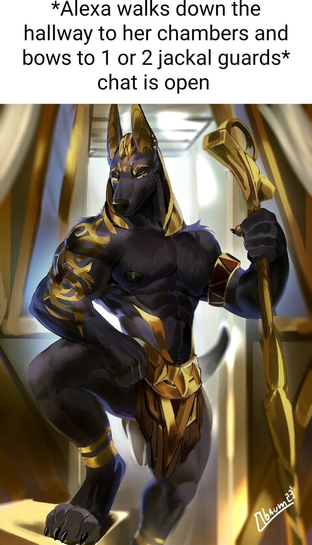 *Alexa walks hallway to her chambers and bows to 1 or 2 jackal guards* chat is open - iFunny