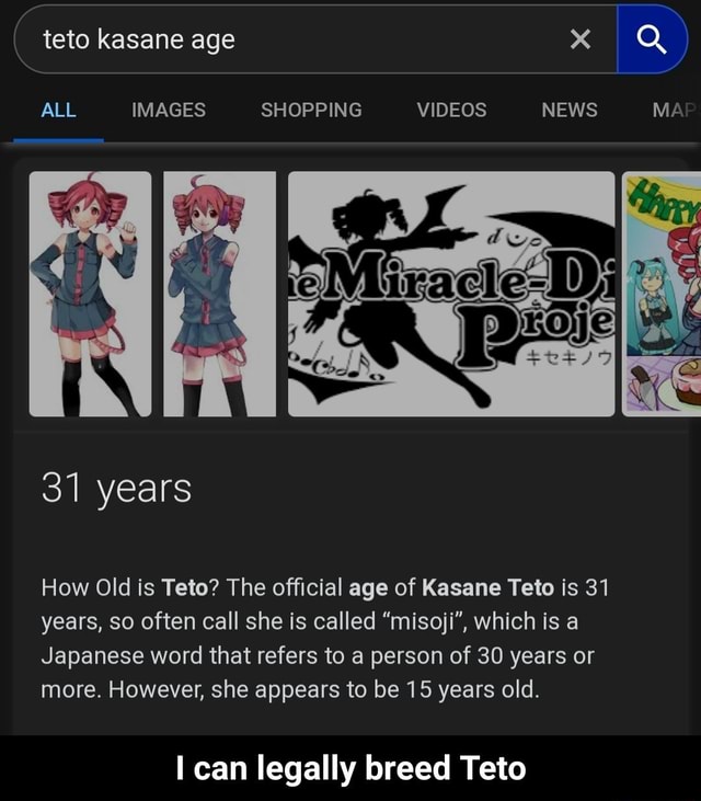 How Old is Teto? The ofﬁcial age of Kasane Teto is 31 years, so often ...