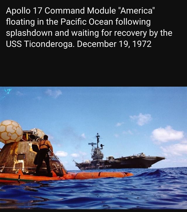 Apollo 17 Command Module "America" floating in the Pacific Ocean ...