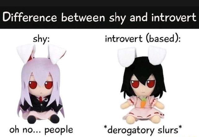 Difference between shy and introvert shy: introvert (based): oh no ...