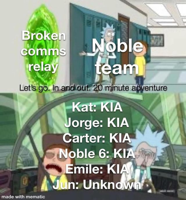 Broken comms Noble relay eam Let's In Kate KIA Jorge: KIA Carter: KIA ...