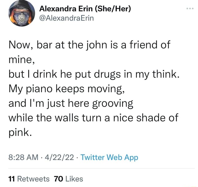 Alexandra Erin @AlexandraErin ow, bar at the john is a friend of mine ...