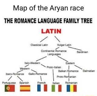 Map of the Aryan race 'THE ROMANCE LANGUAGE FAMILY TREE LATIN - iFunny