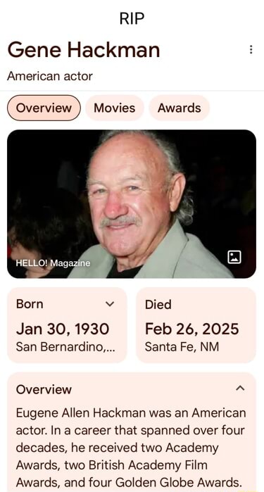 RIP Gene Hackman American actor Overview ) Movies Awards Born Died Jan ...