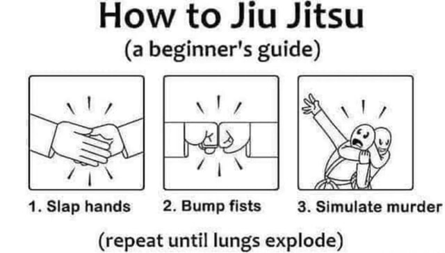 How to Jiu Jitsu (a beginner's guide) 1. Slap hands 2. Bump fists 3 ...