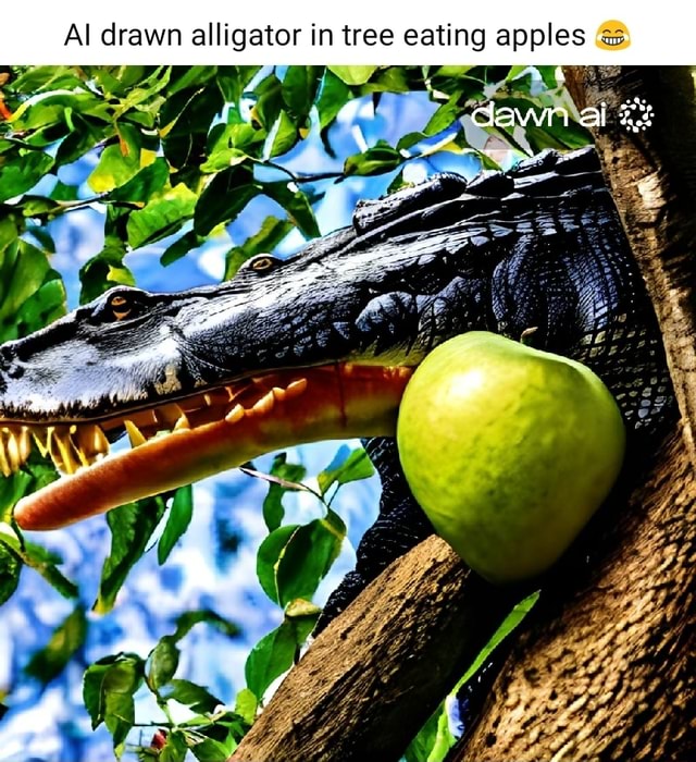 Al drawn alligator in tree eating apples - iFunny