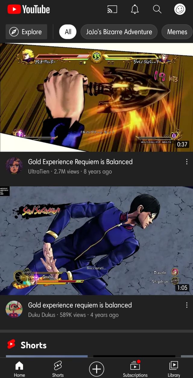 YouTube Explore JoJo's Bizarre Adventure Memes. Gold Experience Requiem ...