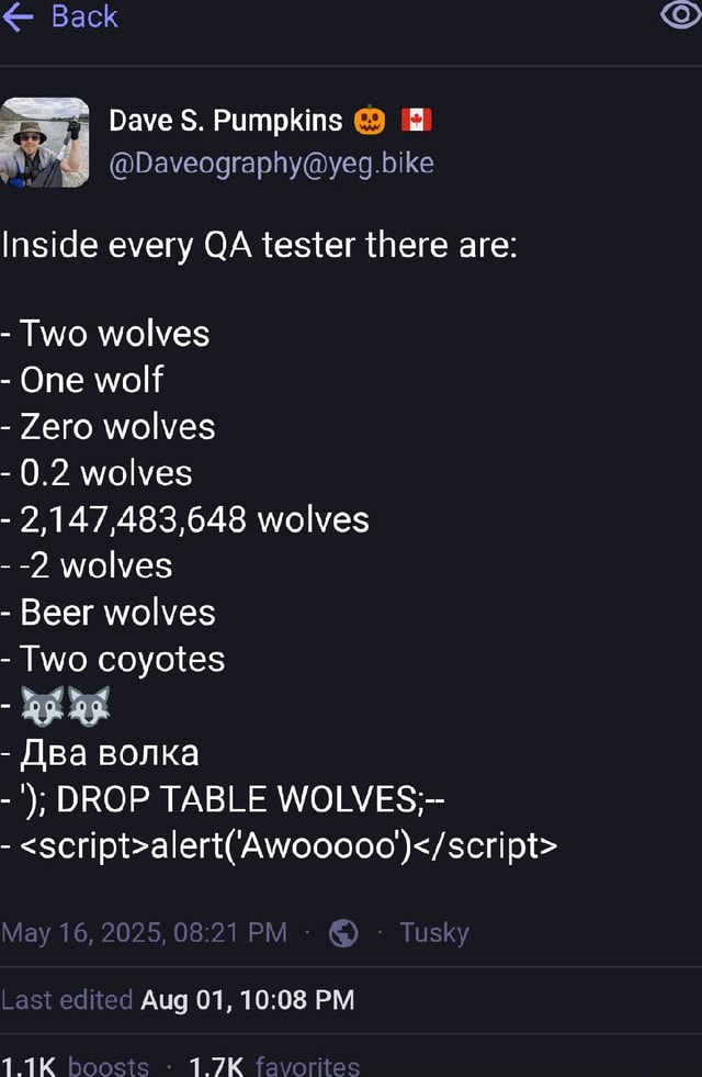 & Back Dave S. Pumpkins bike Inside every QA tester there are: - Two ...