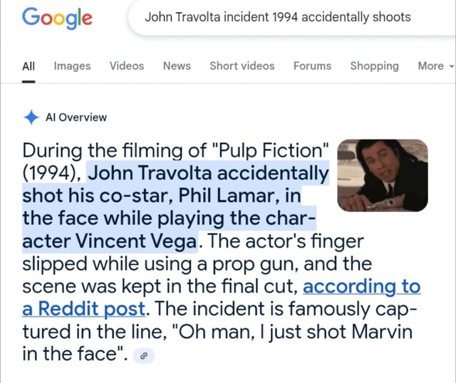Go gle John Travolta incident 1994 accidentally shoots All Images ...