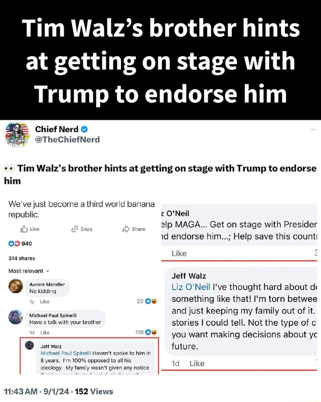 Tim Walz's brother hints at getting on stage with Trump to endorse him ...