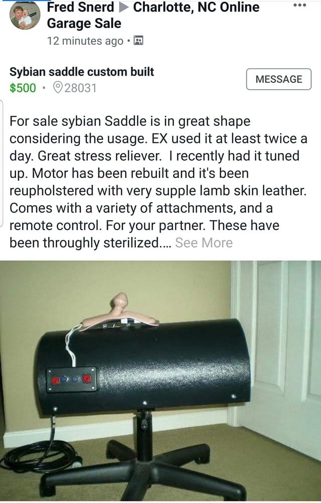 Fred Snerd %> Charlotte, NC Online Garage Sale Sybian saddle custom ...